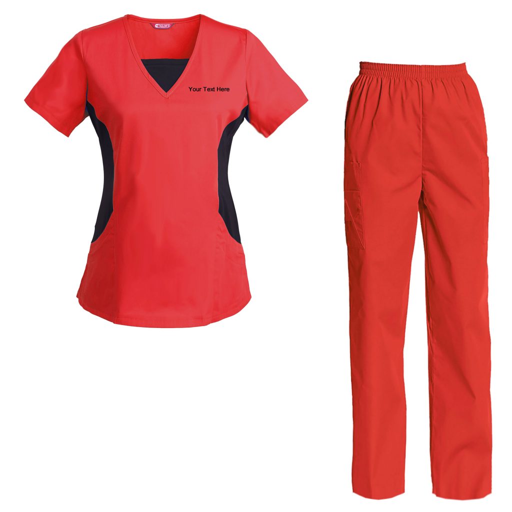 Women’s Embroidered Scrub Set Scrub Top and Pants Scrubs Set ...